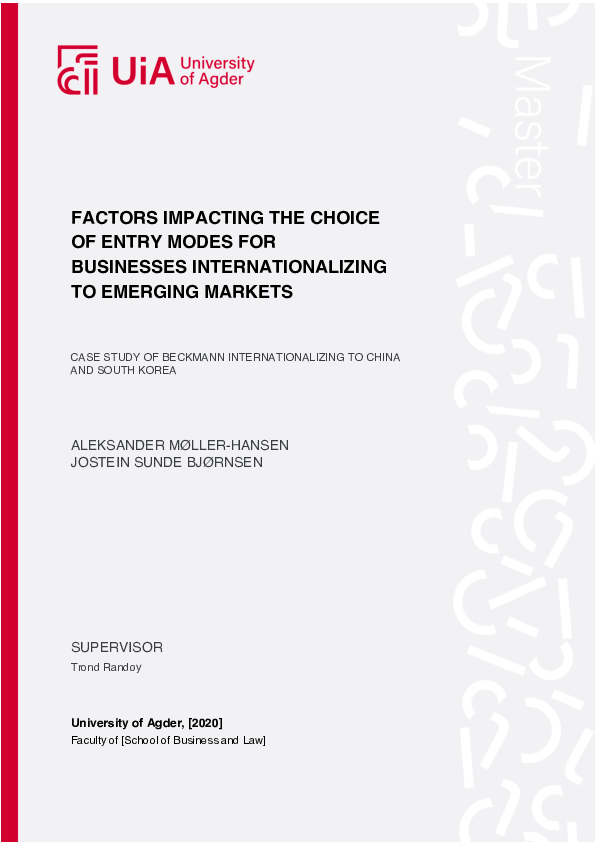 (PDF) Factors Impacting the Choice of Entry Modes for Businesses Internationalizing to Emerging ...