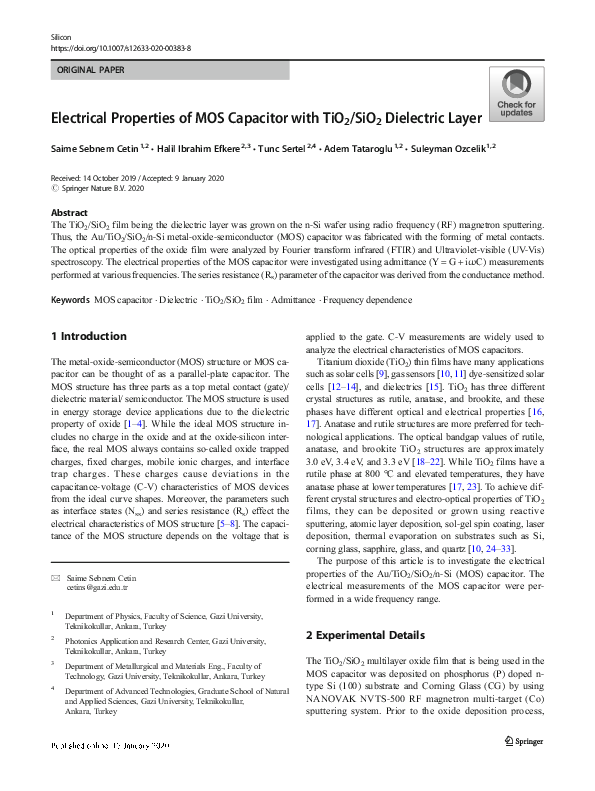 (PDF) Electrical Properties of MOS Capacitor with TiO2/SiO2 Dielectric ...