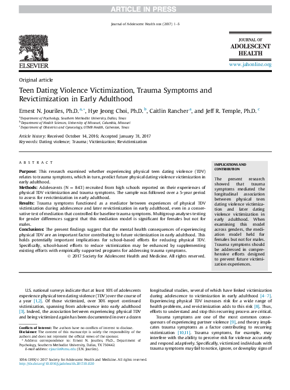 (PDF) Teen Dating Violence Victimization, Trauma Symptoms and ...