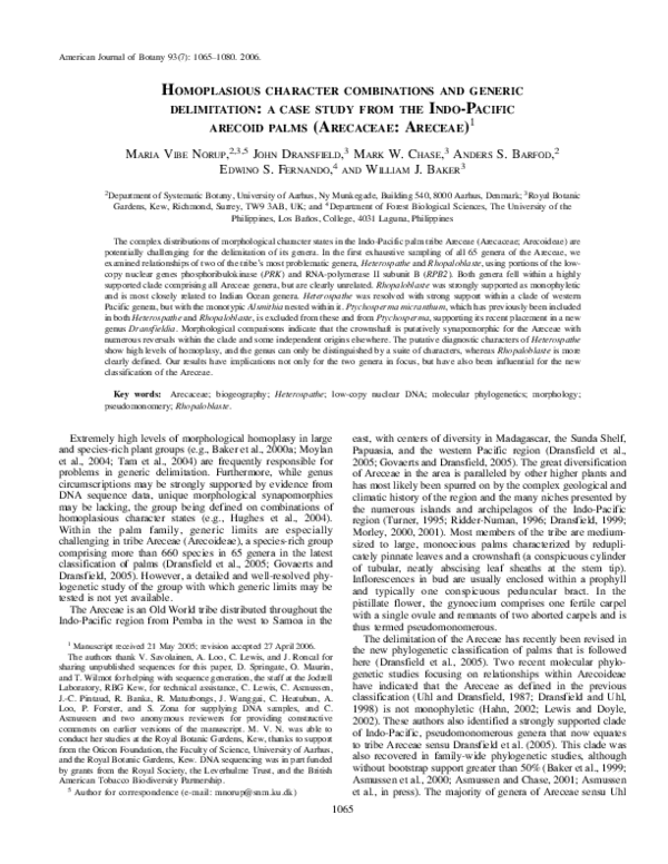 (PDF) Homoplasious character combinations and generic delimitation: a ...