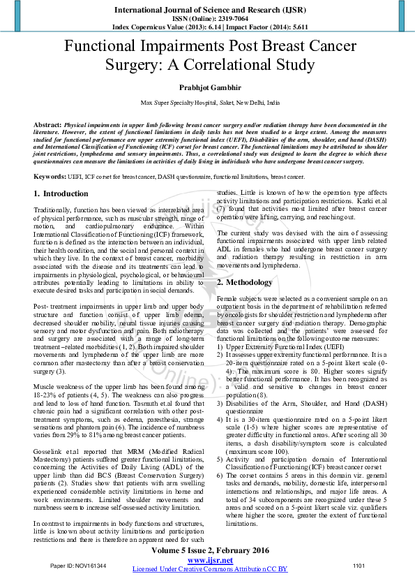 (PDF) Functional Impairments Post Breast Cancer Surgery: A ...
