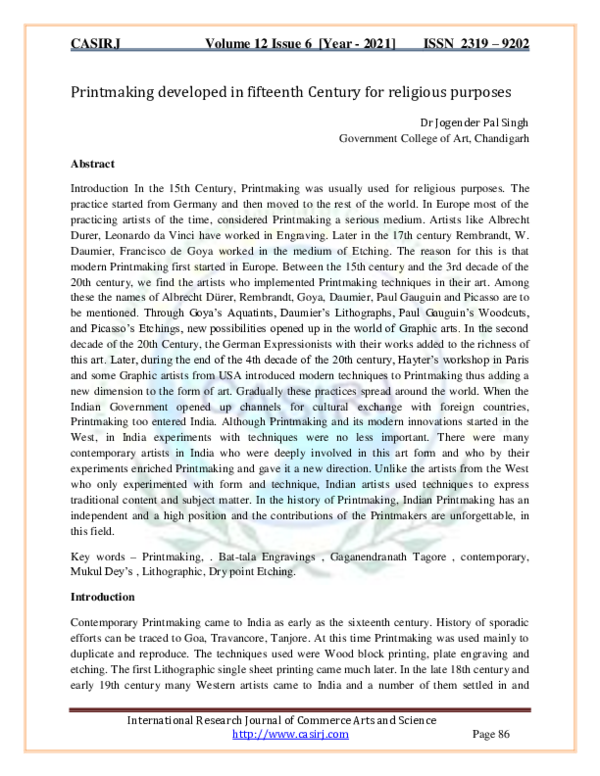 (PDF) Printmaking developed in fifteenth Century for religious purposes