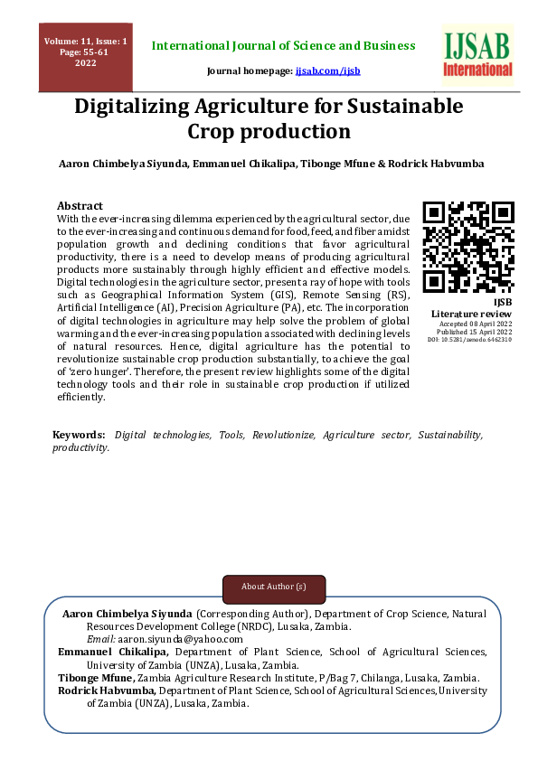 (PDF) Digitalizing Agriculture for Sustainable Crop production