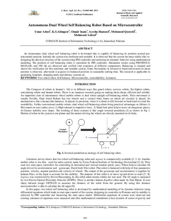 Pdf Autonomous Dual Wheel Self Balancing Robot Based On Microcontroller