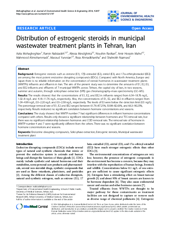(PDF) Distribution of estrogenic steroids in municipal wastewater ...