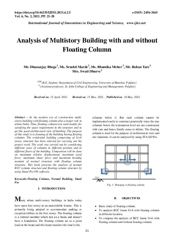 Pdf Analysis Of Multistory Building With And Without Floating Column 3845