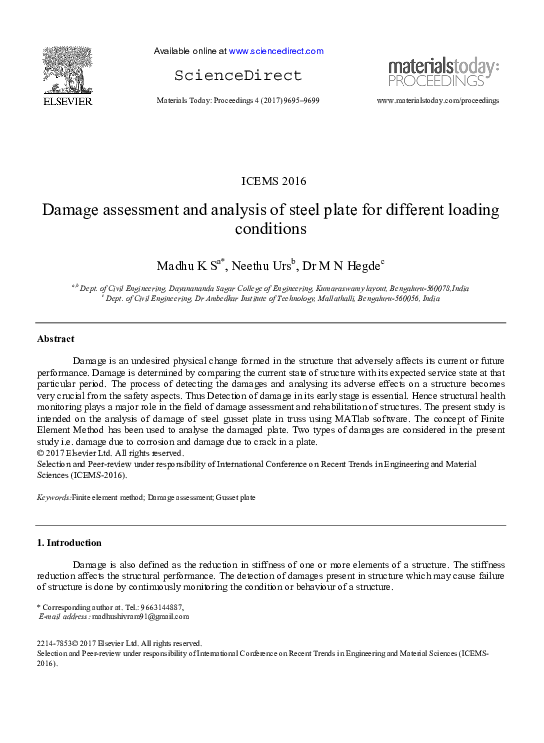 (PDF) Damage assessment and analysis of steel plate for different ...