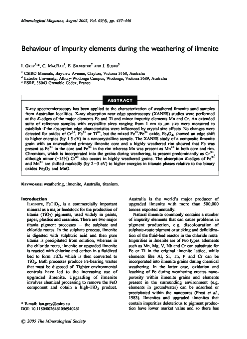 (PDF) Behaviour of impurity elements during the weathering of ilmenite