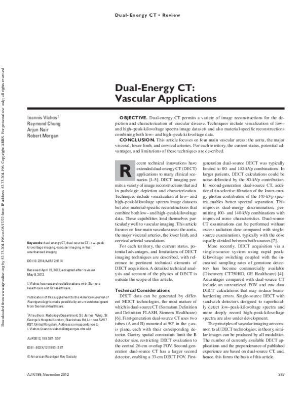 (PDF) Dual-Energy CT: Vascular Applications