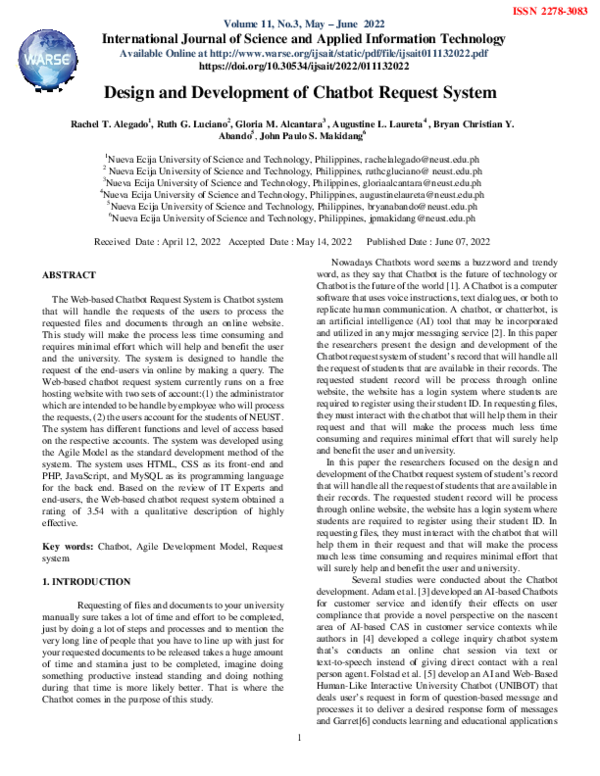 (PDF) Design and Development of Chatbot Request System