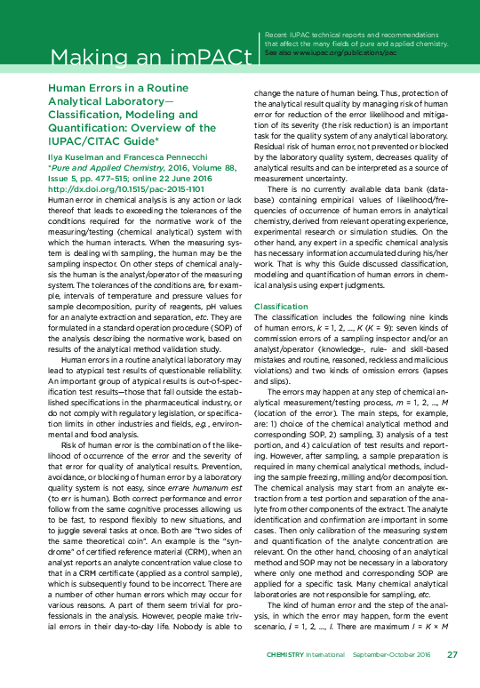 (PDF) Human Errors in a Routine Analytical Laboratory—Classification, Modeling and ...