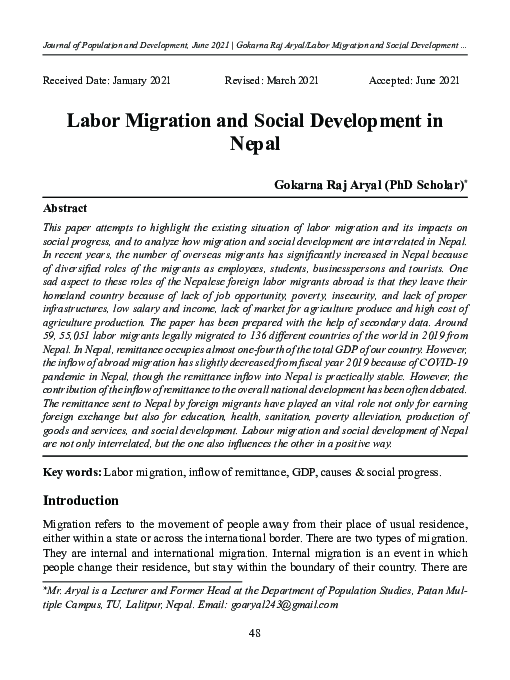 (PDF) Labor Migration and Social Development in Nepal