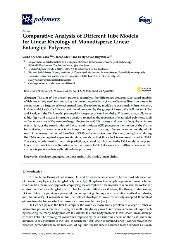 (PDF) Comparative Analysis of Different Tube Models for Linear Rheology ...