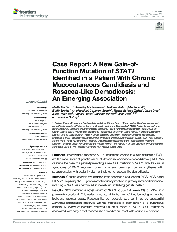 Pdf Case Report A New Gain Of Function Mutation Of Stat1 Identified
