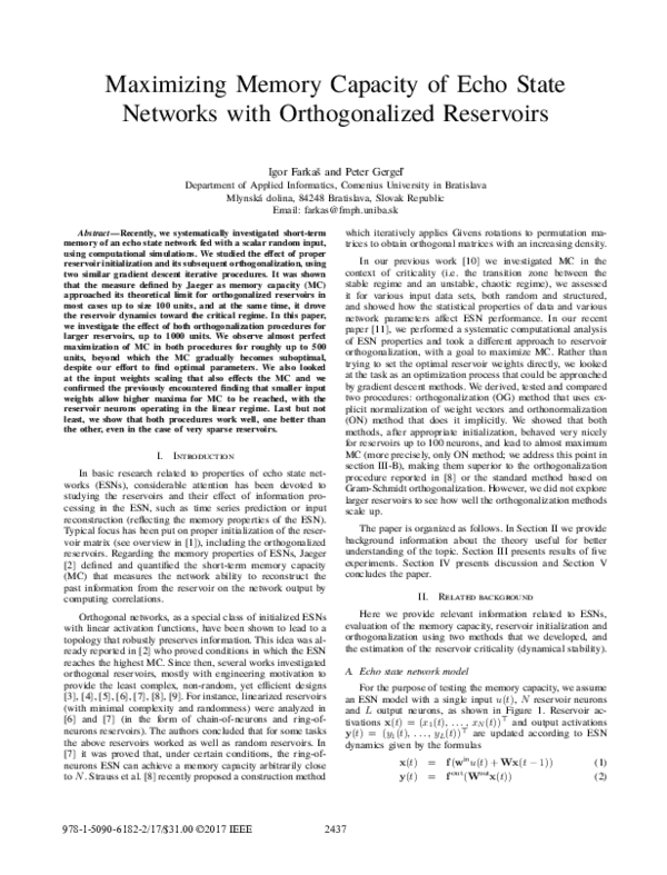 Pdf Maximizing Memory Capacity Of Echo State Networks With