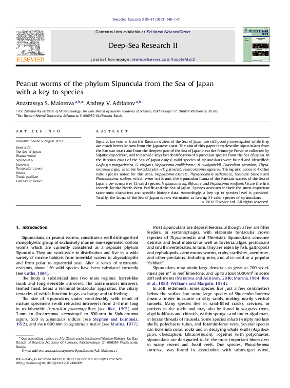 (PDF) Peanut worms of the phylum Sipuncula from the Sea of Japan with a ...