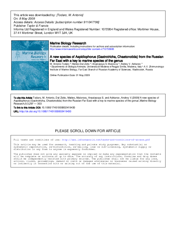 (PDF) A new species of Aspidiophorus (Gastrotricha, Chaetonotida) from ...
