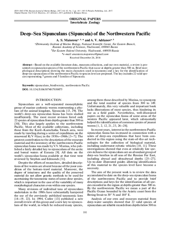 (PDF) Deep-sea sipunculans (Sipuncula) of the northwestern Pacific