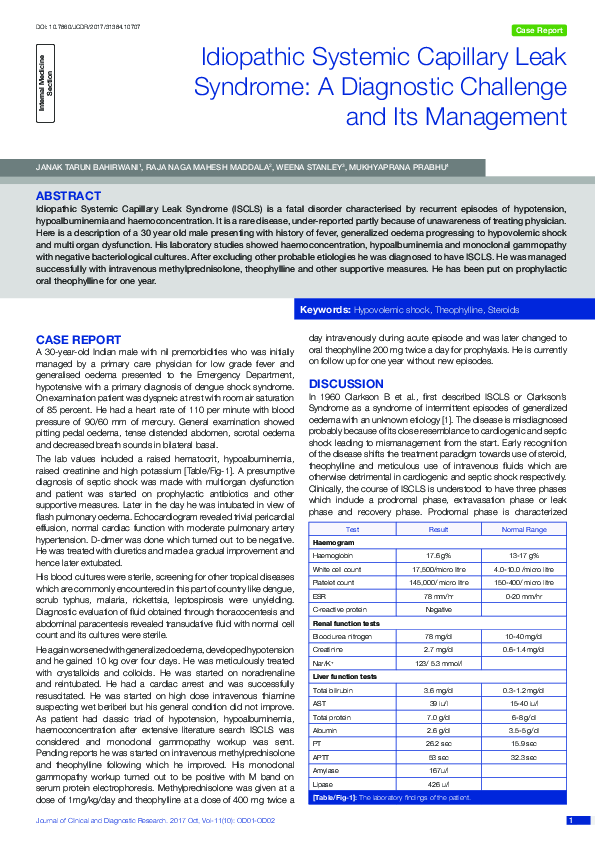 (PDF) Idiopathic Systemic Capillary Leak Syndrome: A Diagnostic ...