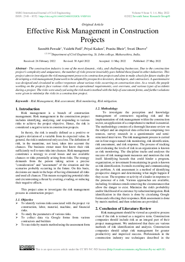 (PDF) Effective Risk Management in Construction Projects