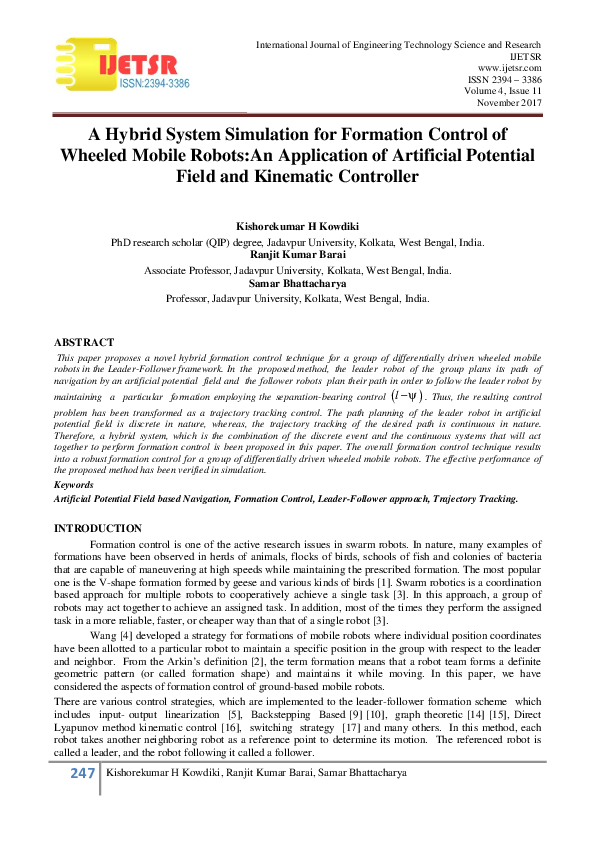 (PDF) A Hybrid System Simulation for Formation Control of Wheeled Mobile Robots : An Application ...