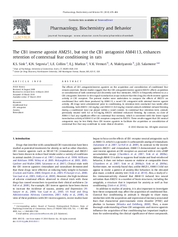 (PDF) The CB1 inverse agonist AM251, but not the CB1 antagonist AM4113 ...