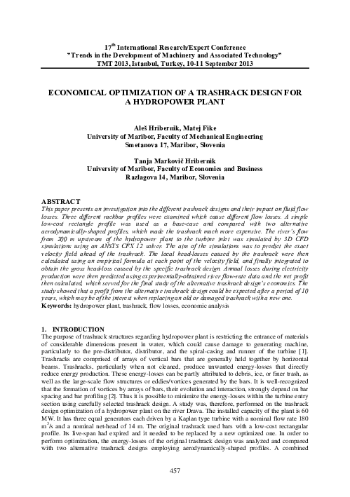 (PDF) Economical Optimization of a Trashrack Design for a Hydropower ...