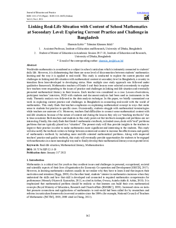 (PDF) Linking Real-Life Situation with Content of School Mathematics at ...