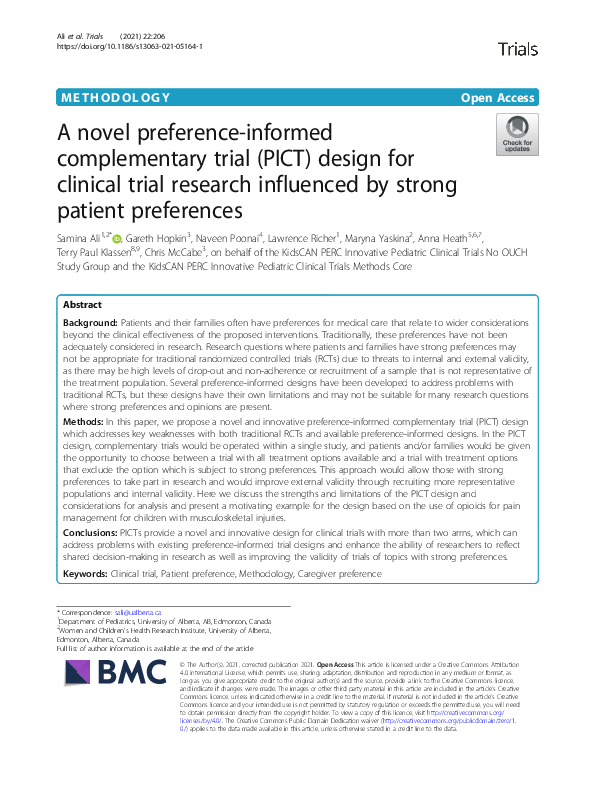 (PDF) A novel preference-informed complementary trial (PICT) design for ...
