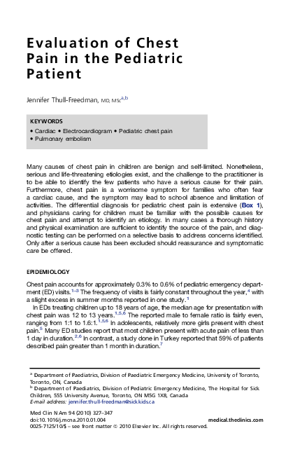 (PDF) Evaluation of Chest Pain in the Pediatric Patient | Jennifer ...