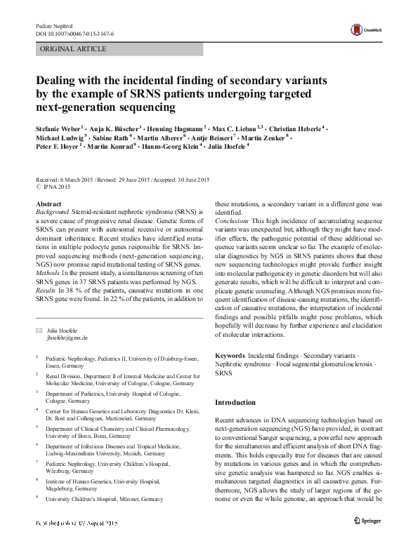 (PDF) Dealing with the incidental finding of secondary variants by the ...