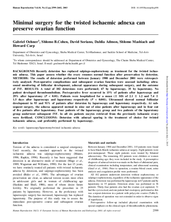 (PDF) Minimal surgery for the twisted ischaemic adnexa can preserve ...