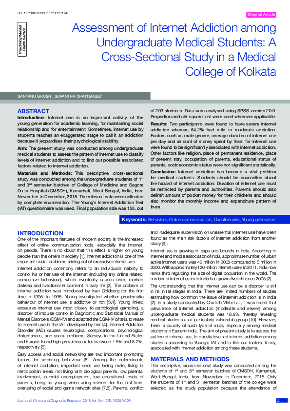 (PDF) Assessment of Internet Addiction among Undergraduate Medical ...