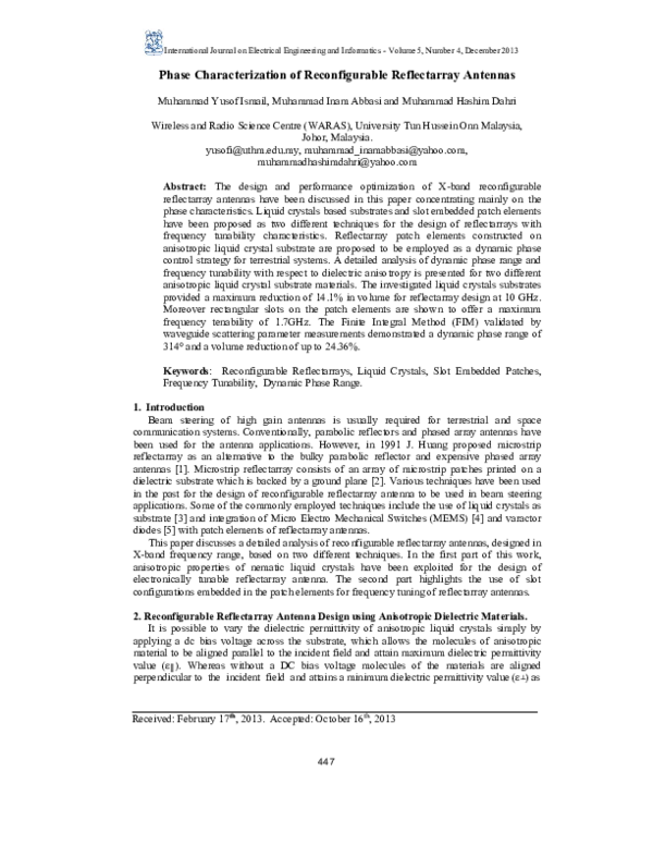 Pdf Phase Characterization Of Reconfigurable Reflectarray Antennas