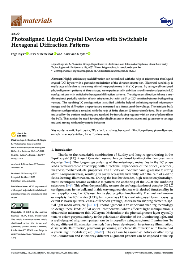 (PDF) Photoaligned Liquid Crystal Devices with Switchable Hexagonal ...