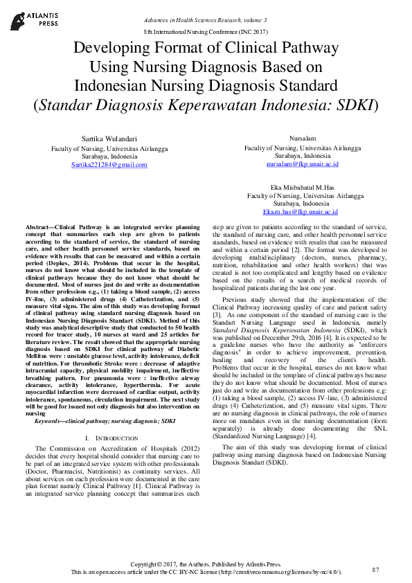 (PDF) Developing Format of Clinical Pathway Using Nursing Diagnosis ...