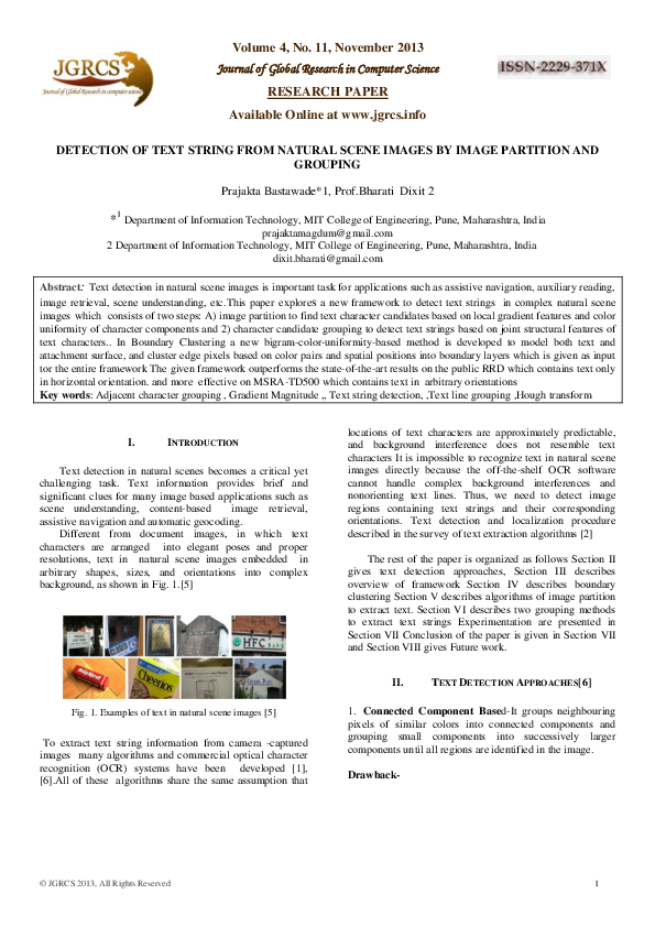 Pdf Detection Of Text String From Natural Scene Images By Image Partition And Grouping