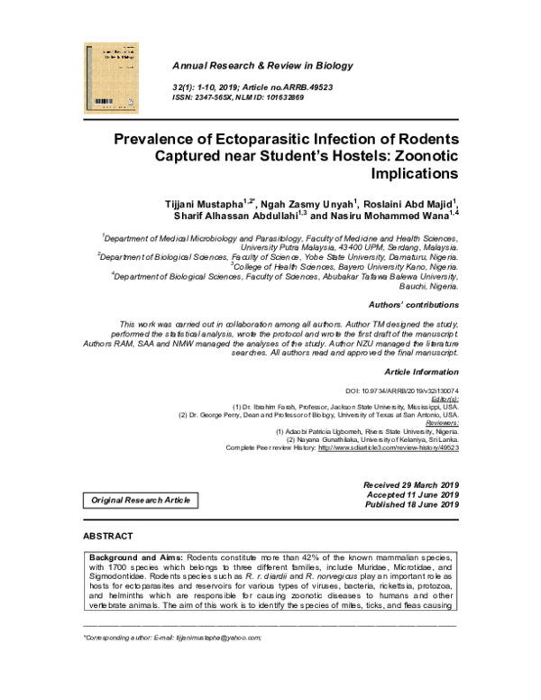 (PDF) Prevalence of Ectoparasitic Infection of Rodents Captured near ...