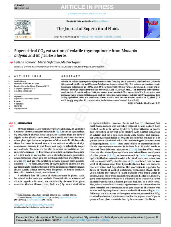(PDF) Supercritical CO2 extraction of volatile thymoquinone from ...