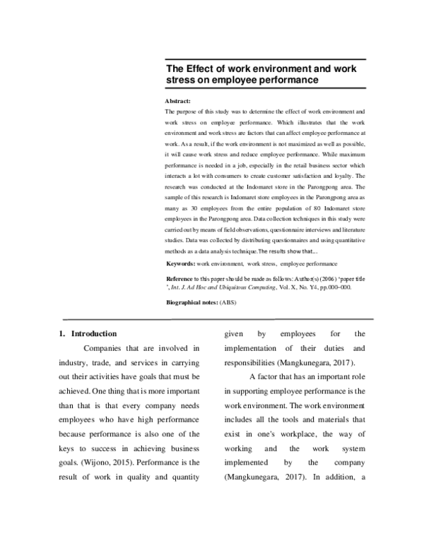 (PDF) The Effect of work environment and work stress on employee performance