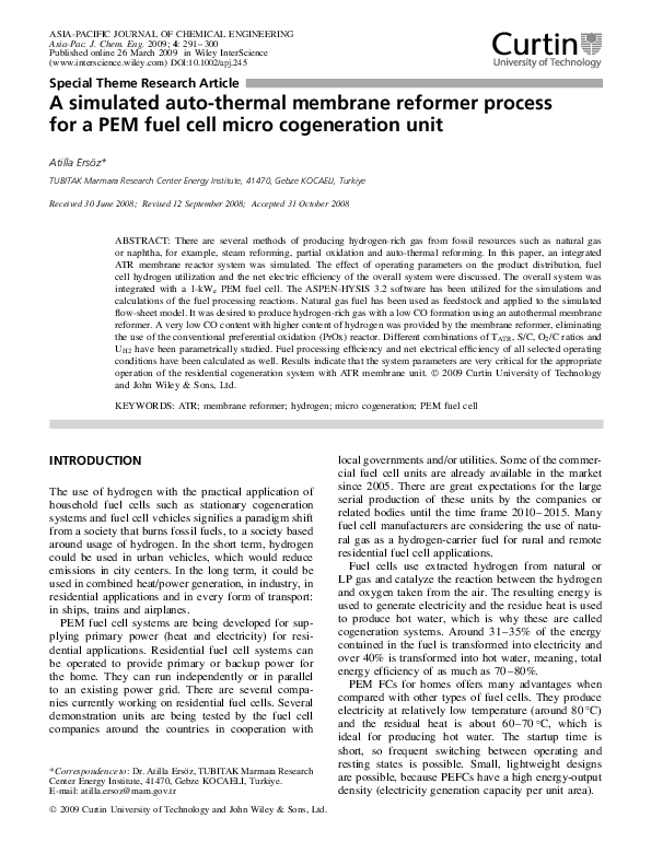 (PDF) A simulated auto-thermal membrane reformer process for a PEM fuel ...