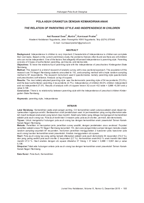 (PDF) Pola Asuh Orangtua Dengan Kemandirian Anak
