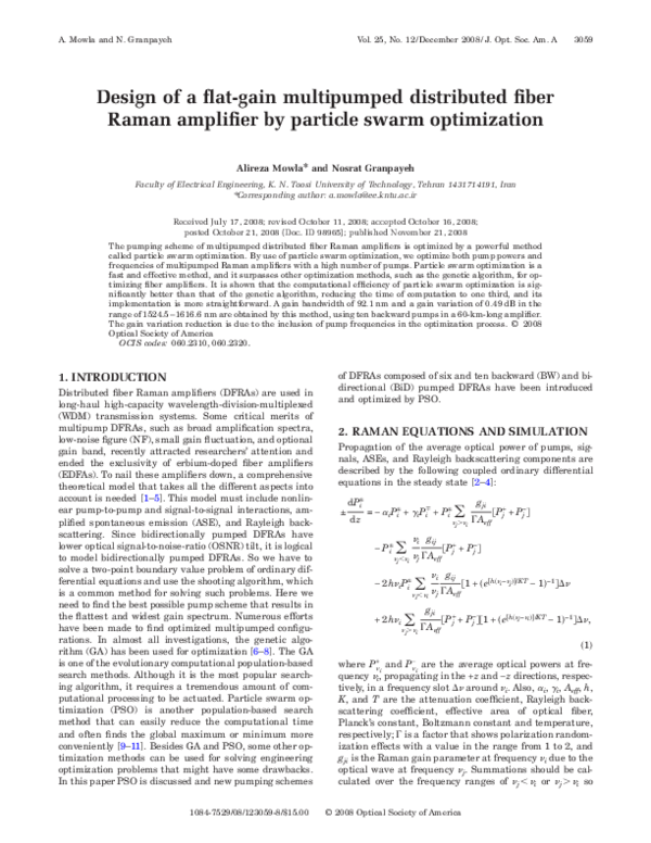 (PDF) Design of a flat-gain multipumped distributed fiber Raman amplifier by particle swarm ...
