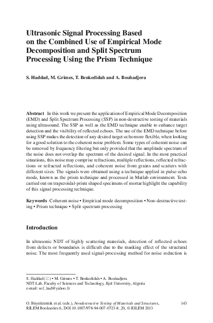 (PDF) Ultrasonic Signal Processing Based on the Combined Use of Empirical Mode Decomposition and ...