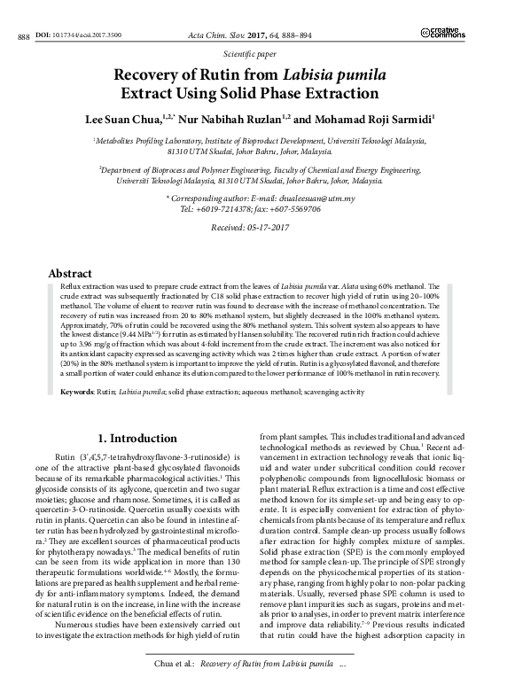 (PDF) Recovery of Rutin from Labisia pumila Extract Using Solid Phase ...