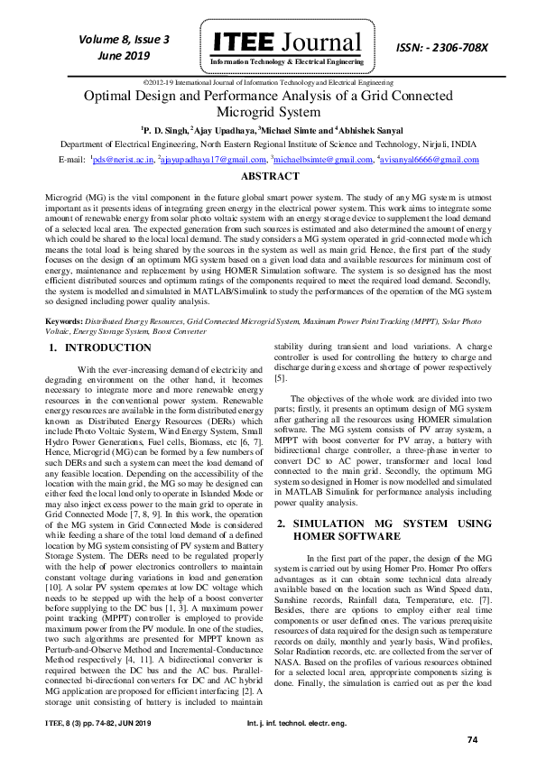 (PDF) Optimal Design and Performance Analysis of a Grid Connected Microgrid System
