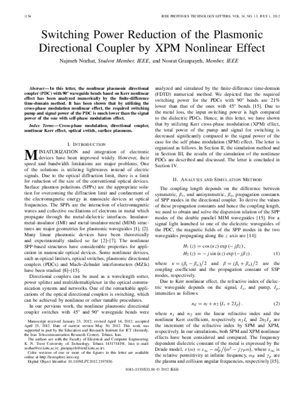 (PDF) Switching Power Reduction of the Plasmonic Directional Coupler by ...