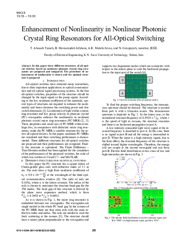 (PDF) Enhancement of nonlinearity in nonlinear photonic crystal ring ...