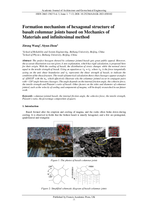 (PDF) Formation mechanism of hexagonal structure of basalt columnar ...