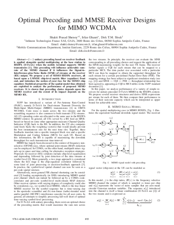 Pdf Optimal Precoding And Mmse Receiver Designs For Mimo Wcdma